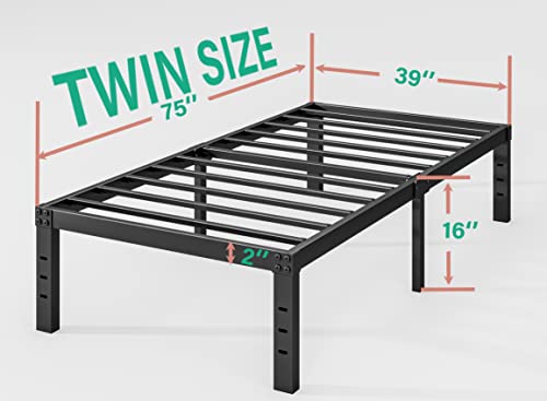 Sementa Twin-Bed-Frames 16 Inch High Heavy Duty-Platform-Mattress-Foundation - No Box Spring Needed,Storage Underneath,Easy Assembly,Noise Free,Black