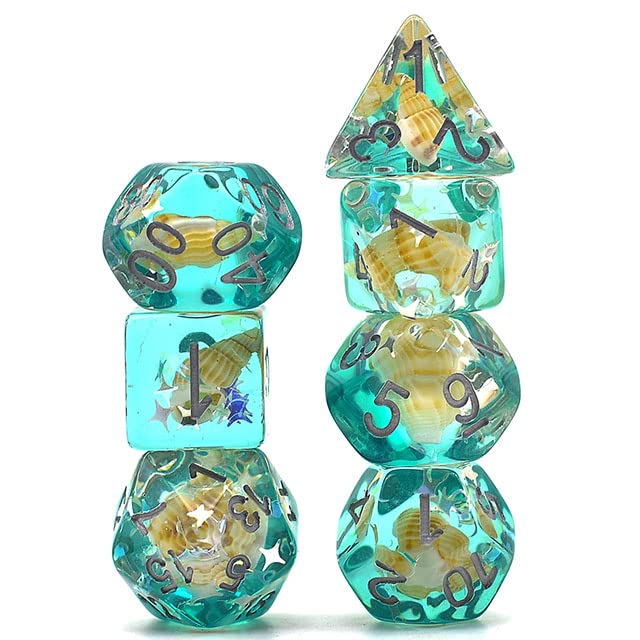 Blue Ocean Seashell DND Resin Dice Set for Dungeons and Dragons, D&D, D20, D and D, Polyhedral Resin Dice, Dungeons and Dragons Gifts, Accessories