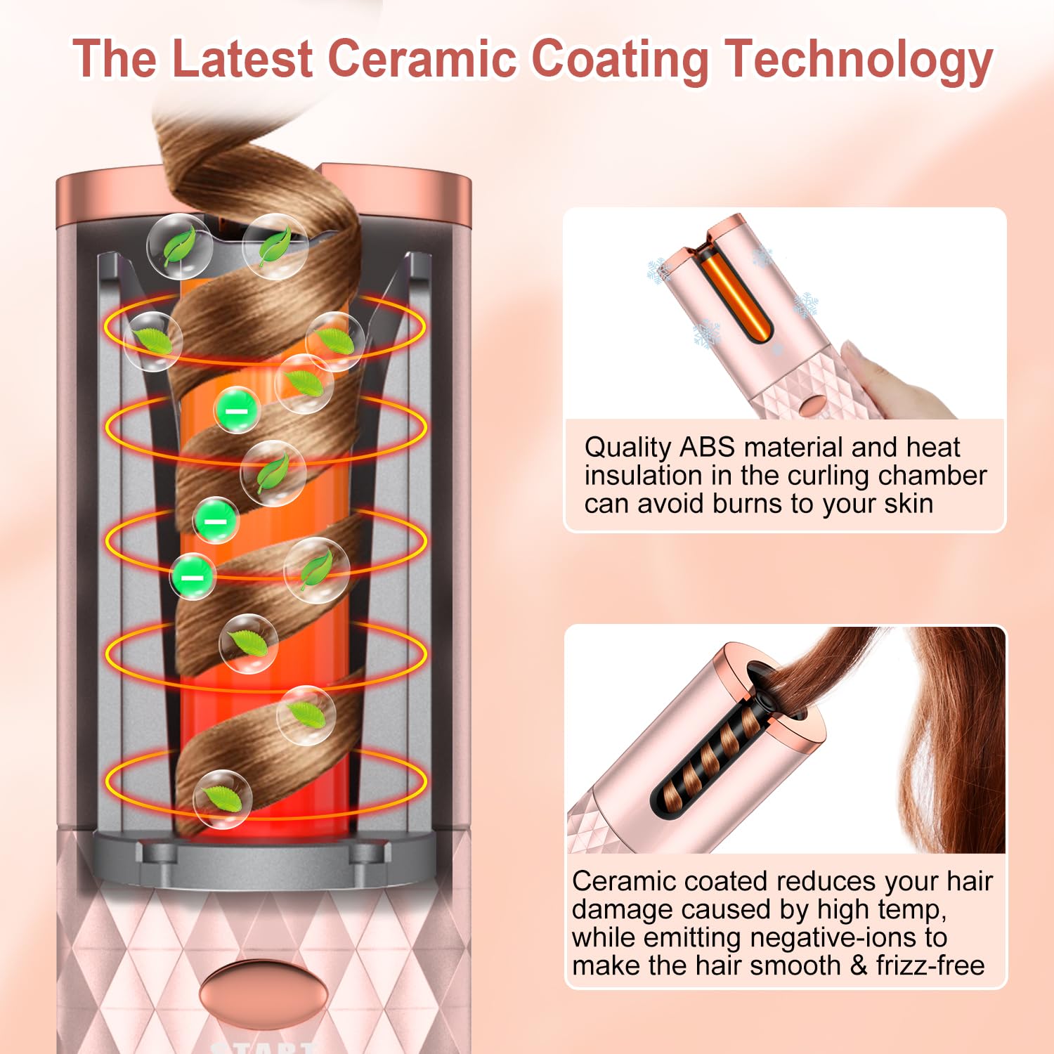 Automatic Curling Iron, Cordless Auto Hair Curler w/ 6 Temp & Timer, Rechargeable Ceramic Hair Curlers, Portable Rotating Curling Wand Styling Tool, Fast-Heating, Auto Shut Off