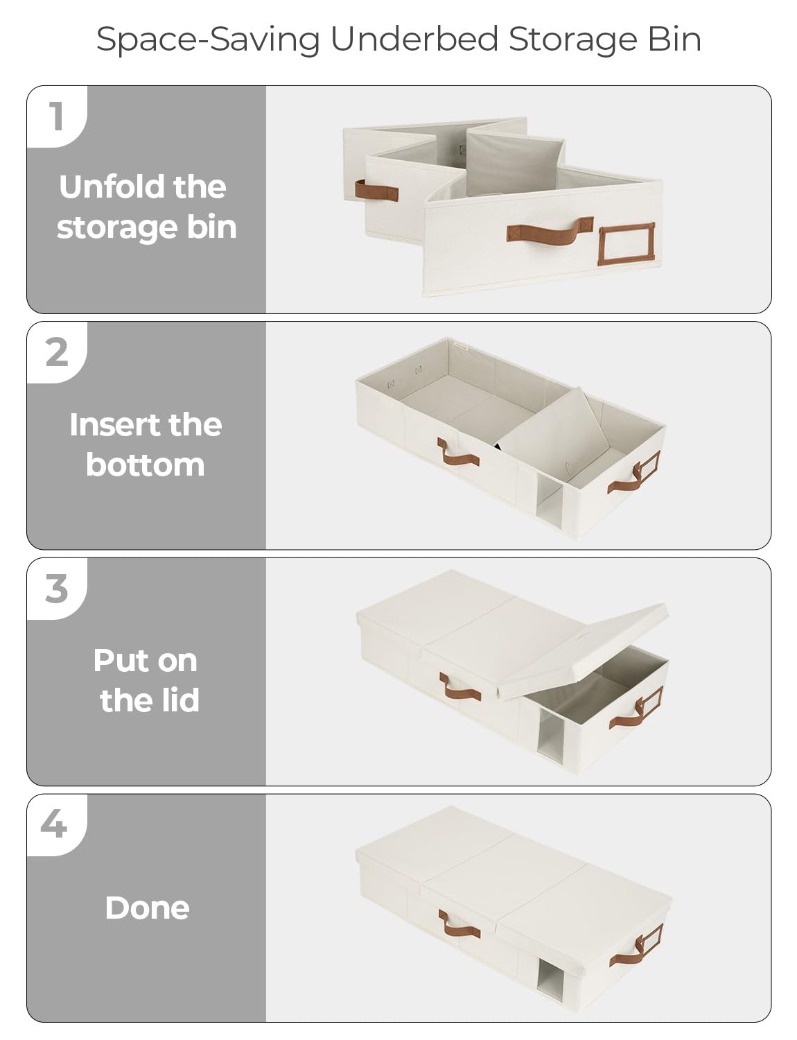 StorageWorks Under Bed Storage with Lid, Underbed Storage Containers with Handles, Underbed Organizer for Bedroom, Foldable Clothing Storage Bins, Box for Blankets, Large, Beige, 2-Pack