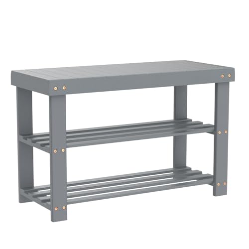 Apicizon Bamboo Shoe Storage Bench for Living Room, Entryway Storage Premium Shoe Organizer or Entryway Bench, Grey