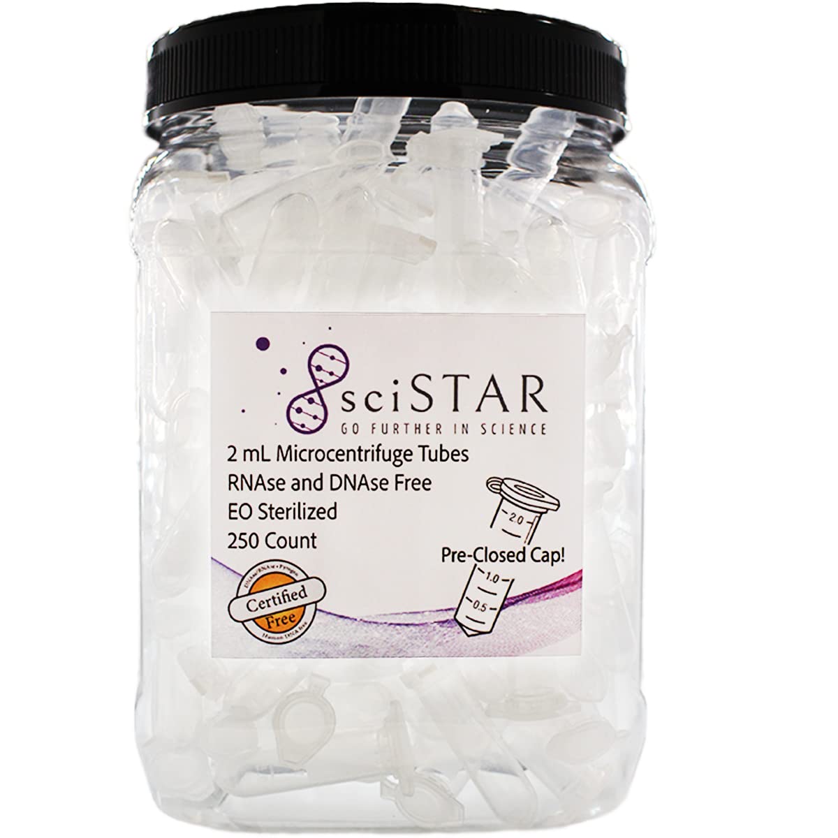 SciStar 2.0ml Microcentrifuge Tubes – sterile – pre-Closed! – with snap Cap: 2.0ml, RNase/DNase Free, Polypropylene Tubes, Container of 250