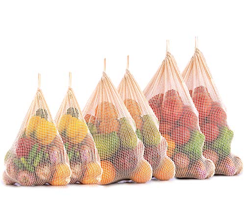 Reusable Produce Bags, Cotton Mesh Produce Bags, Onion Mesh Bag, 100% Organic Cotton, Cloth Produce Bag Grocery, Vegetables Bags for Grocery Shopping, Cotton Vegetables & Fruits Mesh Bag 6 (2XL,2L,2M)