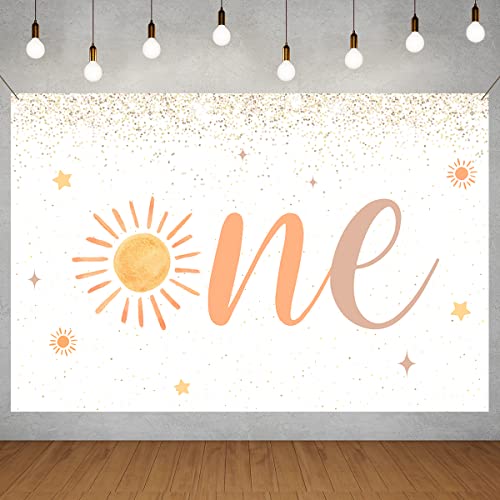 First Trip Around The Sun Decoration- Boho Sun One Backdrop Decoration,1st Birthday Sun Photo Props Background Banner for Baby Girl Boys' Baby Shower-5×3ft