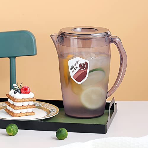 HOMQUEN Plastic Pitcher, 60 Oz/1.8L Water Pitcher with Lid, Iced Tea Pitcher, Water Carafe, Jar Pitcher, Water Jug with Handle for Tea, Juices, Milk, Cold or Hot Beverages (1 Pack/Gray)