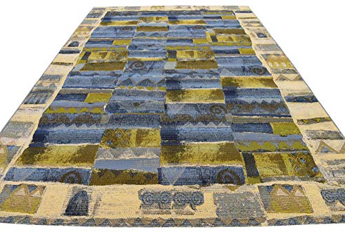 Unique Loom Outdoor Modern Collection Area Rug - Glyph (8' x 11' 4" Rectangle, Blue/ Beige)