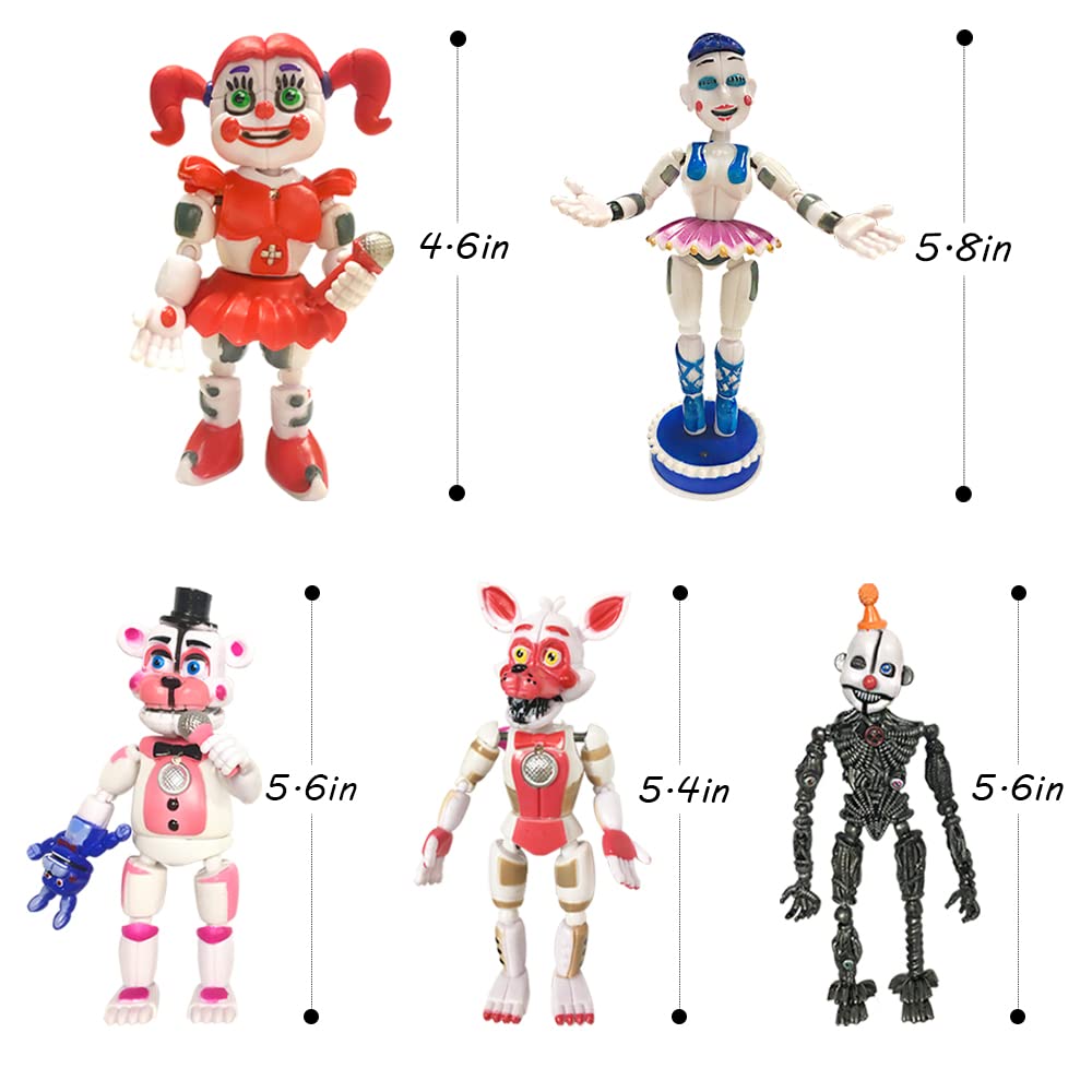 MATECam New Inspired 5PCS/Set FNAF Sister Location Figures FigFuntime Freddy, Circus Baby, Enard, Belora, Funtime Foxy Horror Doll Lightening Action Figures Toys