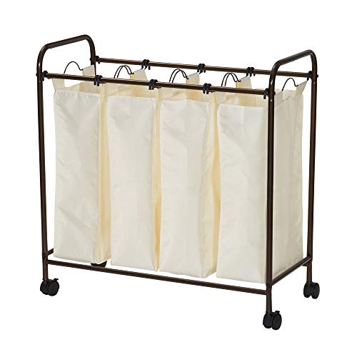 Household Essentials 7173 Rolling Quad Laundry Sorter with Removable Hamper Bags | Antique Bronze Frame