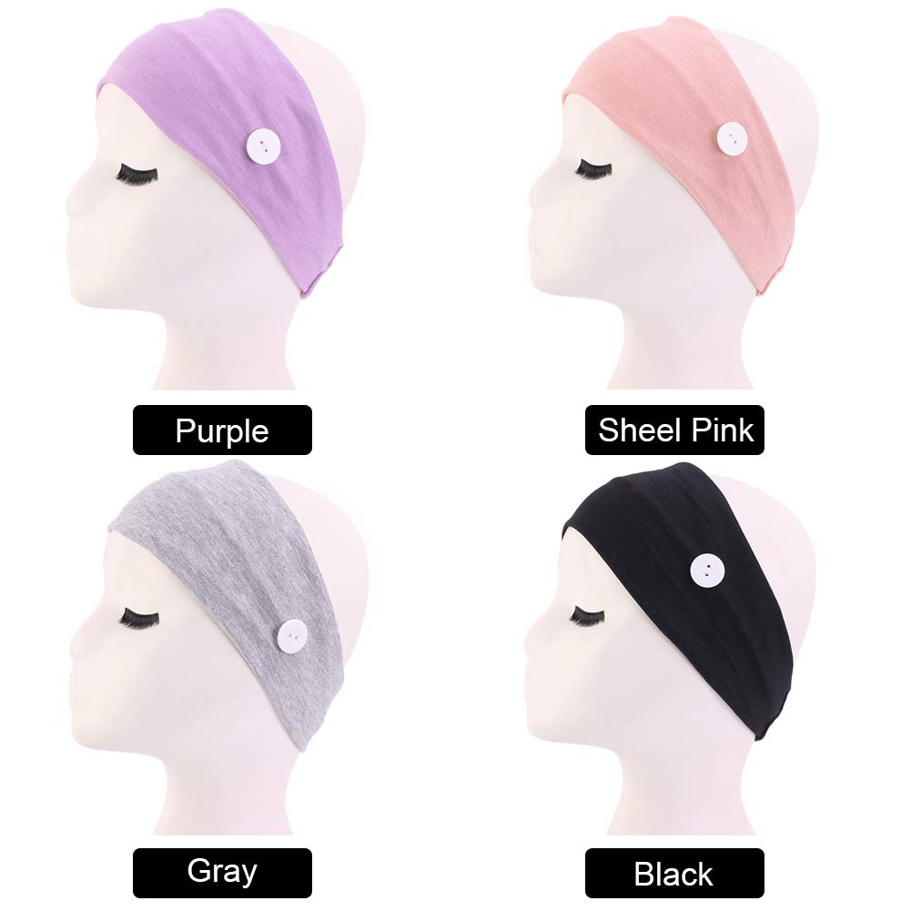 Amandir 4 Pack Headband with Buttons for Women Ear Protection Holder Elastic Headbands for Nurse Womens Workout Button Head Wrap Spa Yoga Headbands