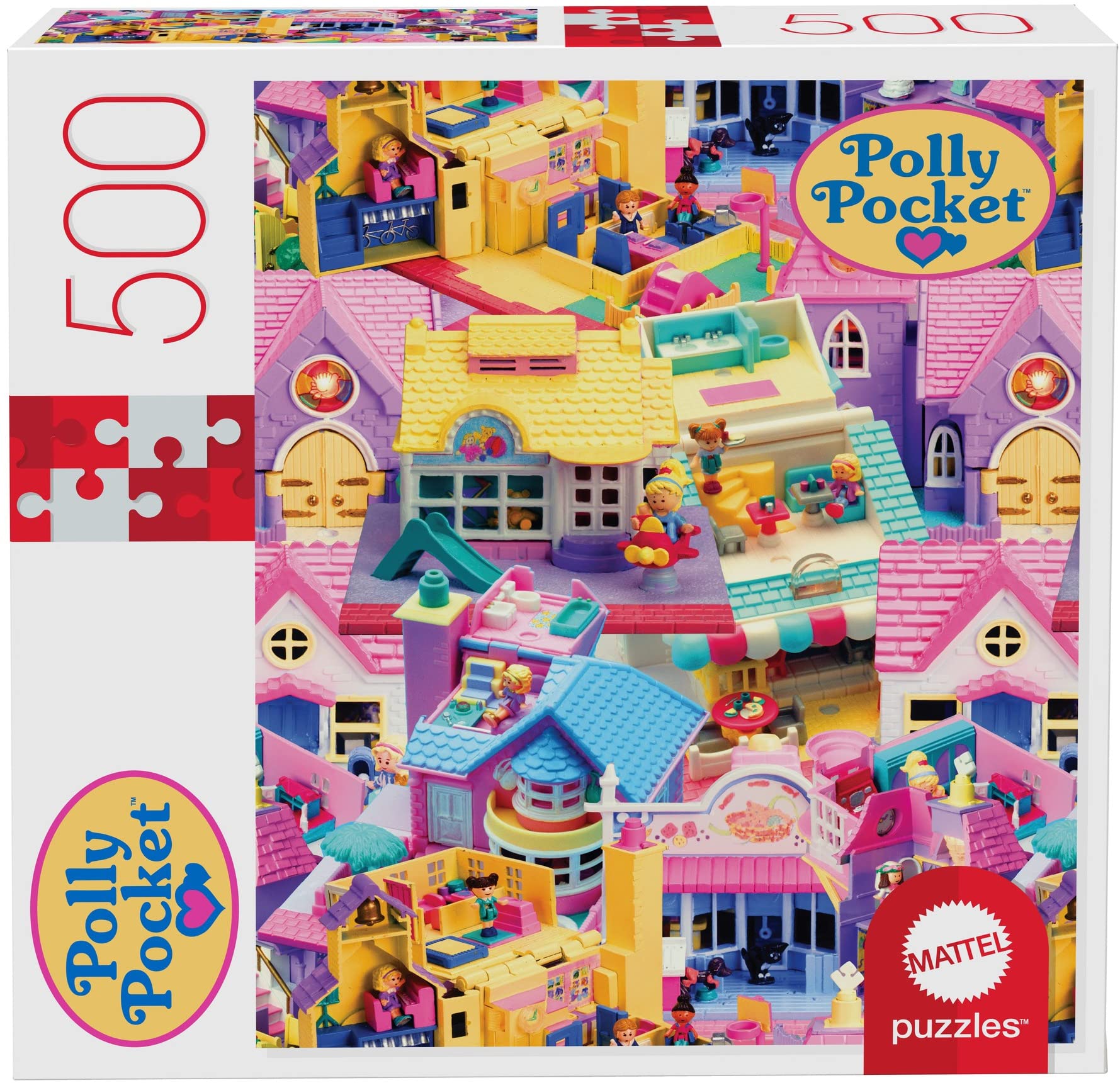 Mattel Games Polly Pocket Mattel Jigsaw Puzzle with 500 Interlocking Pieces & Mini-Poster, Image of 10+ Playsets with Dolls, For Collectors & Kids Ages 8 Years Old & Up