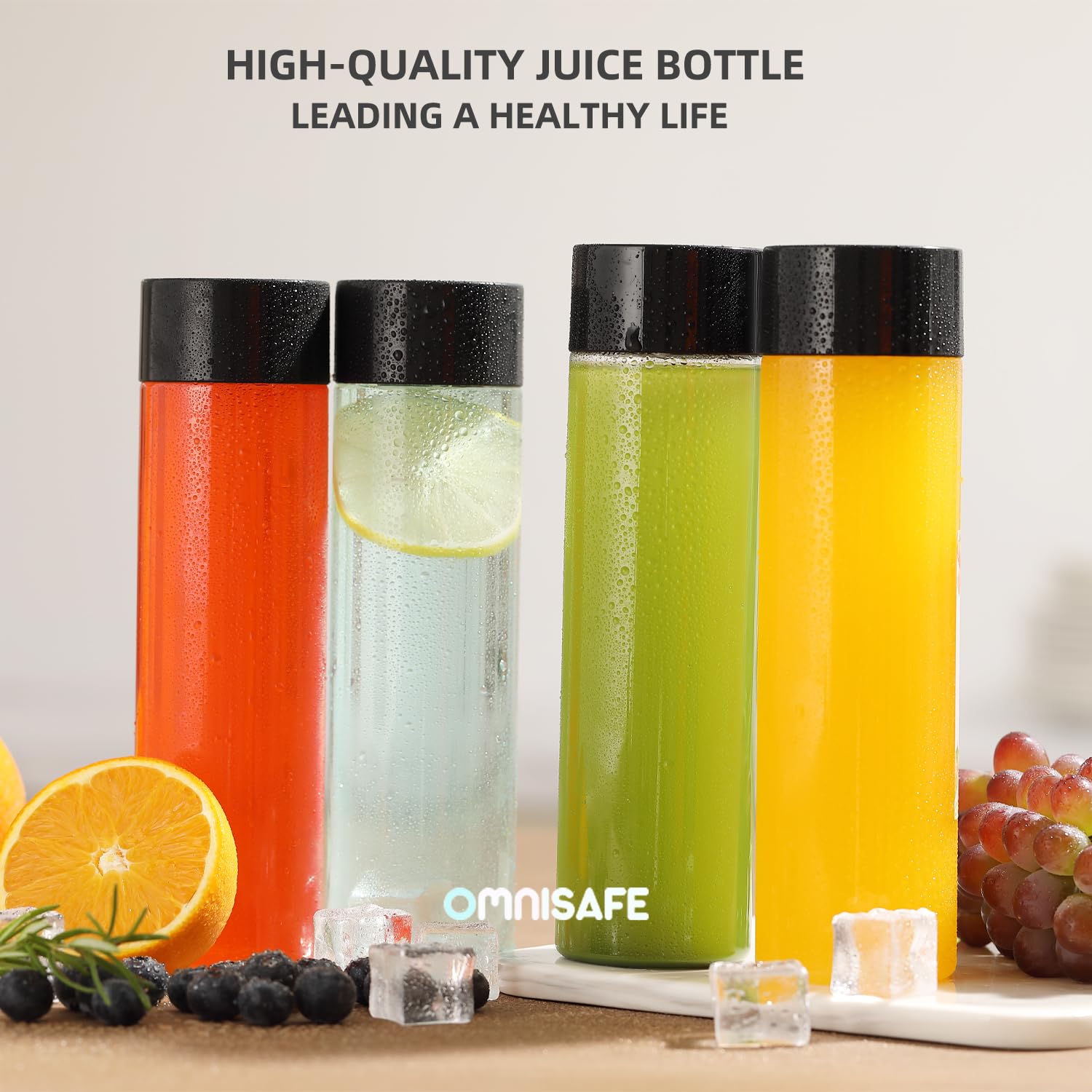 OMNISAFE 15Pcs 12Oz Rectangle Plastic Juice Bottles with Caps, Empty Reusable Clear Bottles with Leak-Proof Lid, Bulk Water Containers for Cold Drinks, Smoothie and Beverages