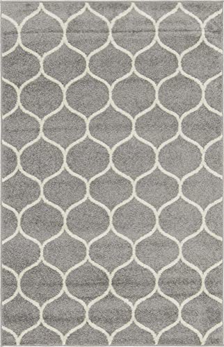 Unique Loom Trellis Frieze Collection Area Rug - Rounded (4' 1" x 6' 1", Light Gray/ Ivory)