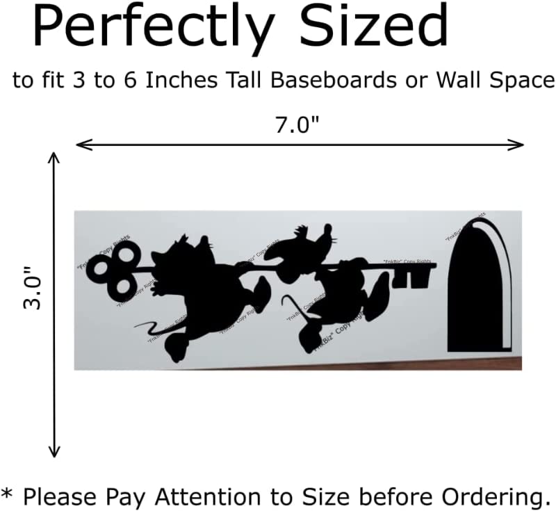 FnkBiz Jaq and Gus Wall Decal Mouse Hole Baseboard Sticker Mouse Hole Wall Decal 7 x 3 | Black | Set of 02 Decals