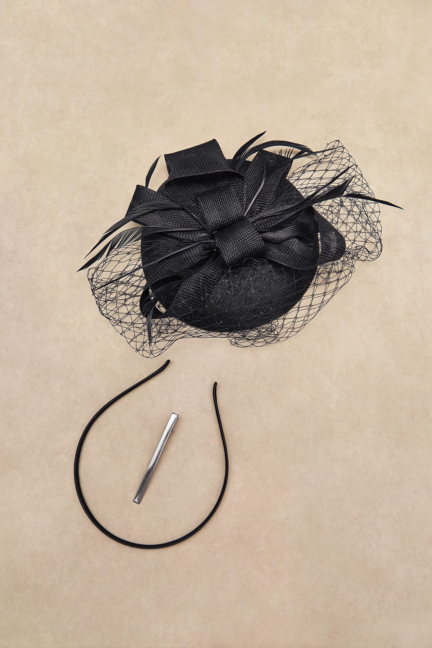 BABEYOND Fascinator Hat Veil Feather Fascinators Hair Clip Tea Party Pillbox Derby Hat Fascinator Bridal Wedding Veil Black