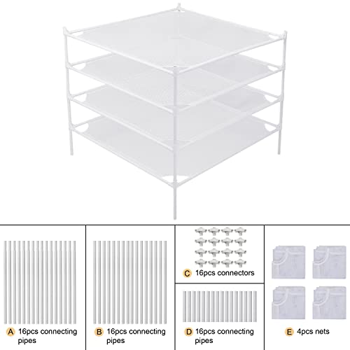 johgee Clothes Drying Rack, 4-Layer Sweater Laundry Drying Rack, Mesh Drying Rack Clothing for Indoor & Outdoor,White