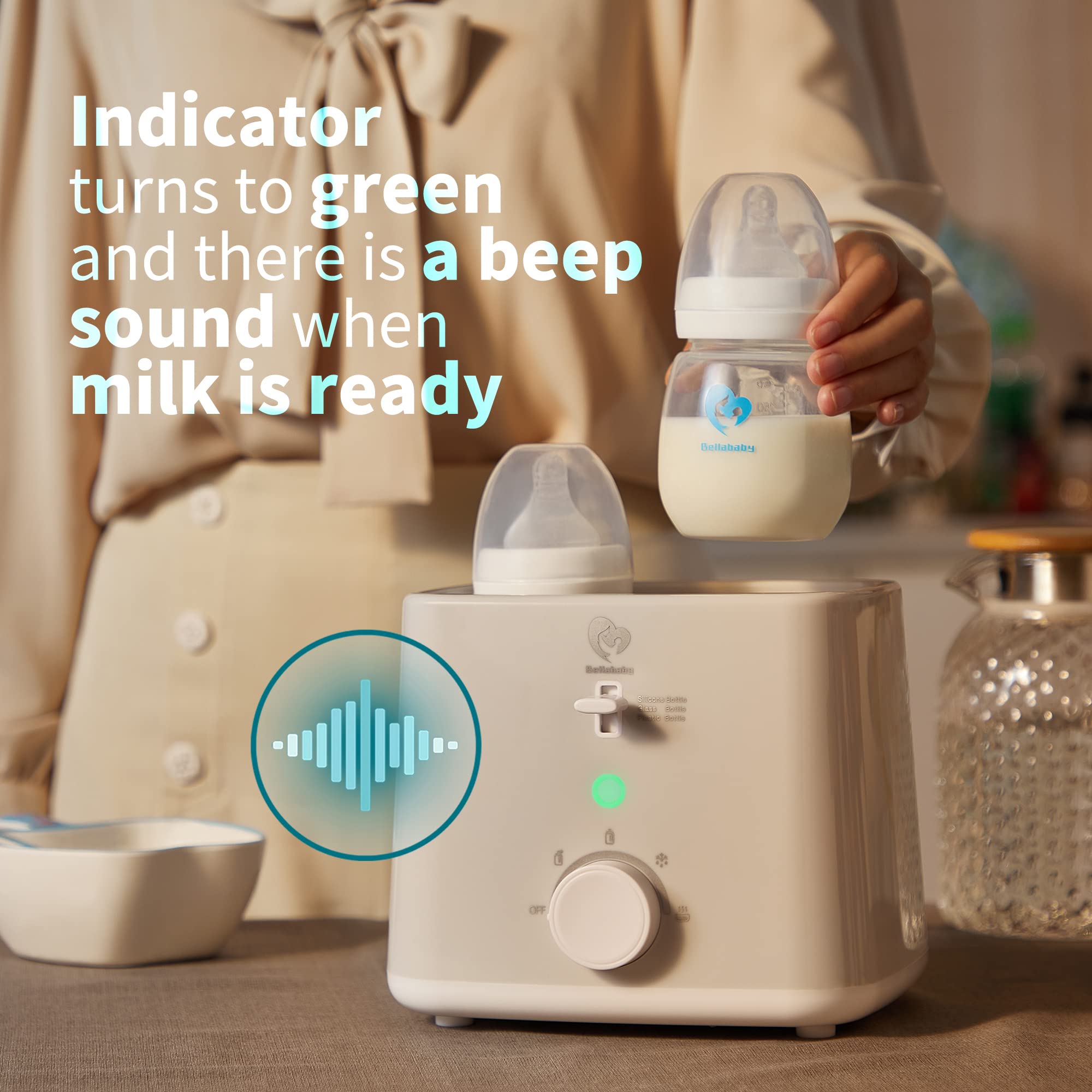 Bellababy Double Bottle Warmer, Fast Breastmilk/Formula/Food Heater, Accurate Temperature Control, Retain Nutrition Perfectly, Reminder When Bottle Ready, 24 Hours Keep Warm (Grey)
