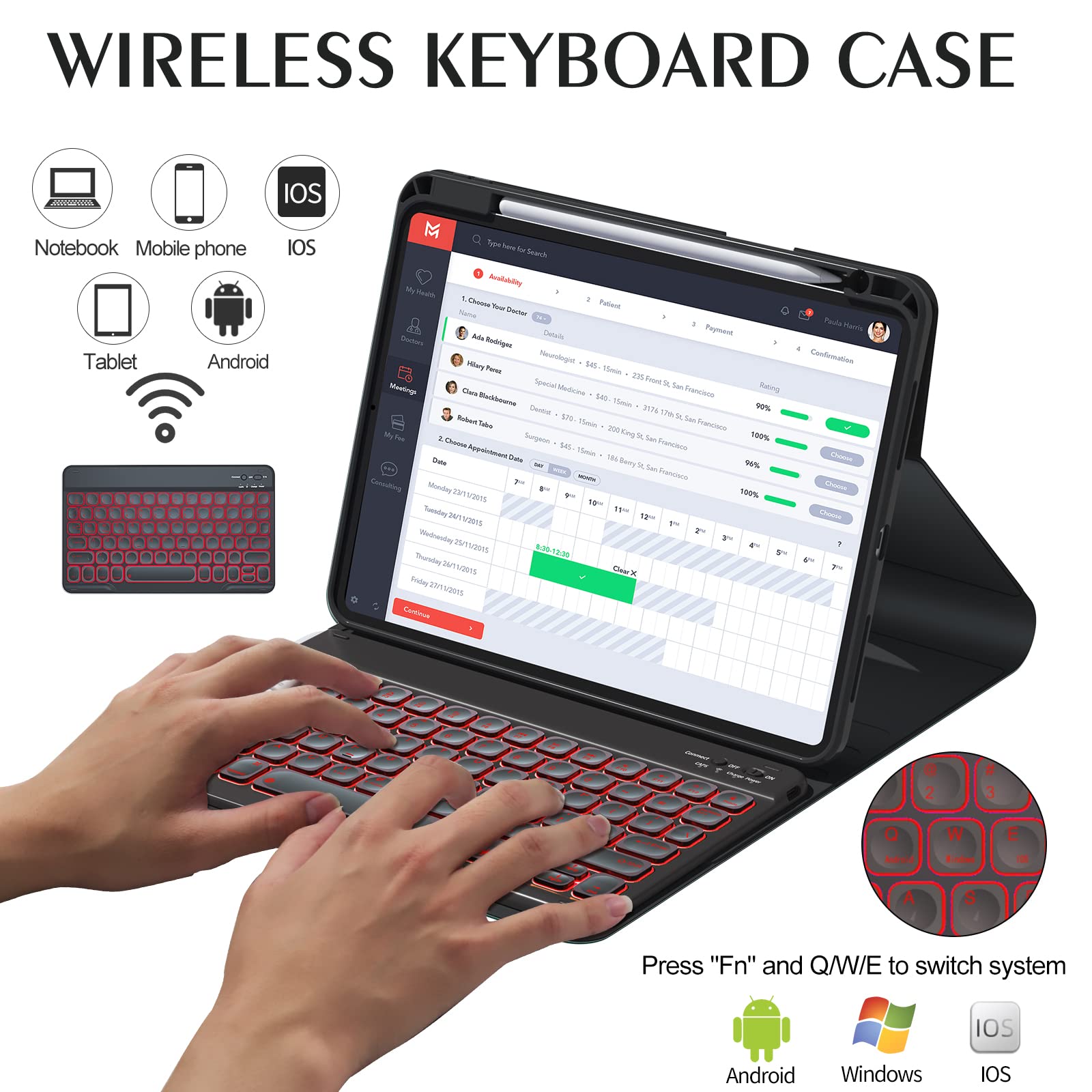 BOBOLEE 10th Keyboard Case for iPad 10.9 inch 2022 Released, Wireless Detachable Backlit 7 Colors Keyboard, 360 Rotatable Thin Slim Cover with Built-in Pen Holder, Table Case for iPad 10th 10.9 inch