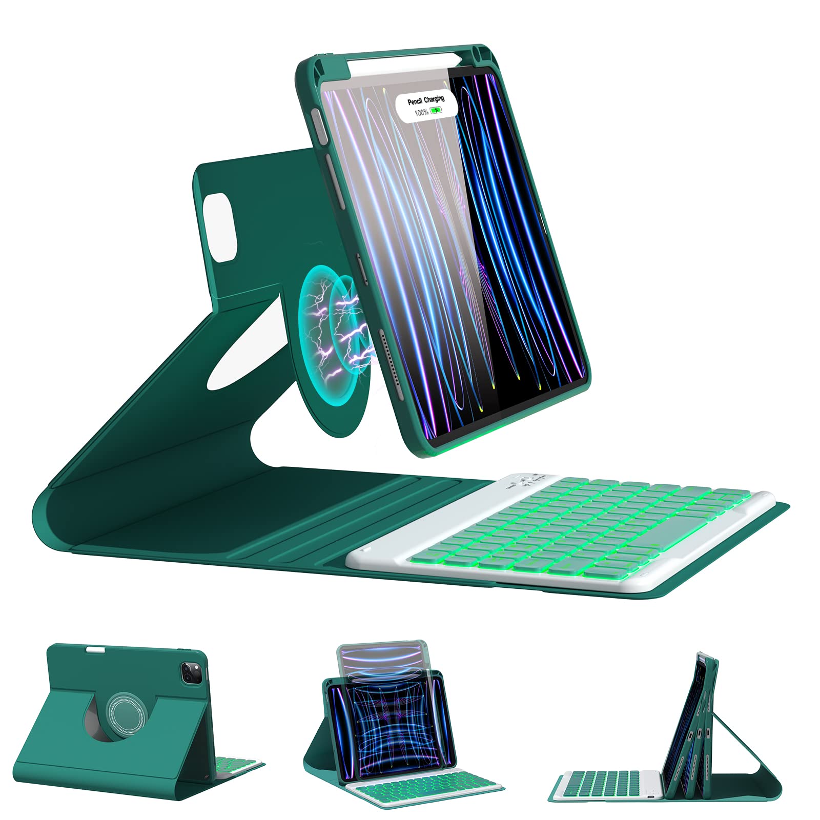 BOBOLEE Case Keyboard for iPad Air 11 inch M2 2024, Pro 11" 1st/2nd/3rd/4th Gen., iPad Air 5th/4th Gen. 10.9 inch (Not for iPad 10th), Wireless Detachable Backlit 7 Color, 360 Rotatable Cover Shell