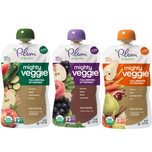 Plum Organics Mighty Veggie Blends Organic Baby Food Meals [12+ Months] Variety Pack 4 Ounce Pouch (Pack Of 18) Packaging May Vary
