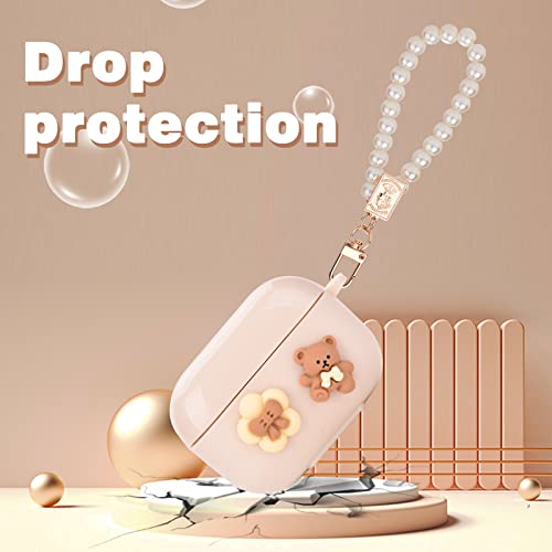 Mainrenka Cute Kawaii AirPod 3rd Generation Case for Women Girl, Aesthetic AirPods 3 (2021) Case with Pearl Keychain
