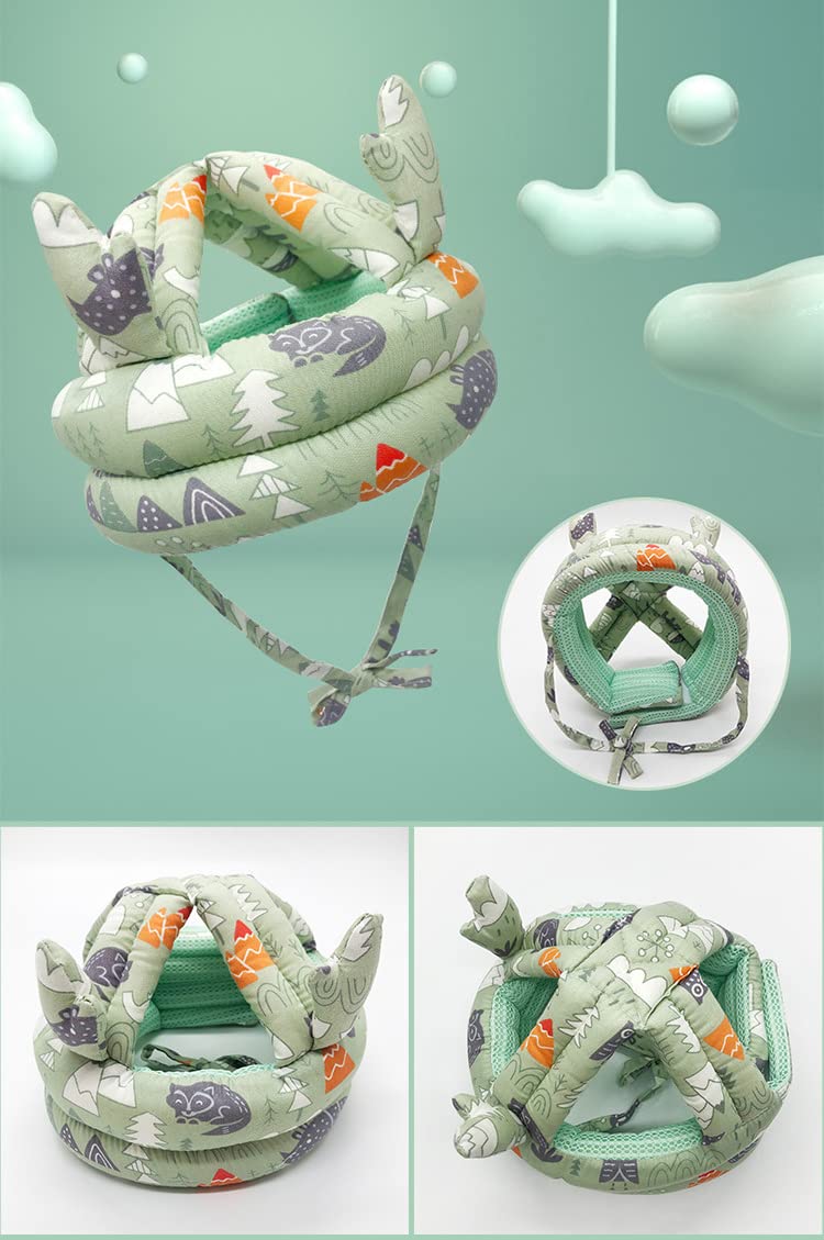Baby Helmet Walking Head Protector for Crawling Walking Infants Adjustable Head Protector Soft Cushion Headguard for Toddler 6-12 Months Baby 1-2 Years Learning to Walk (Green)
