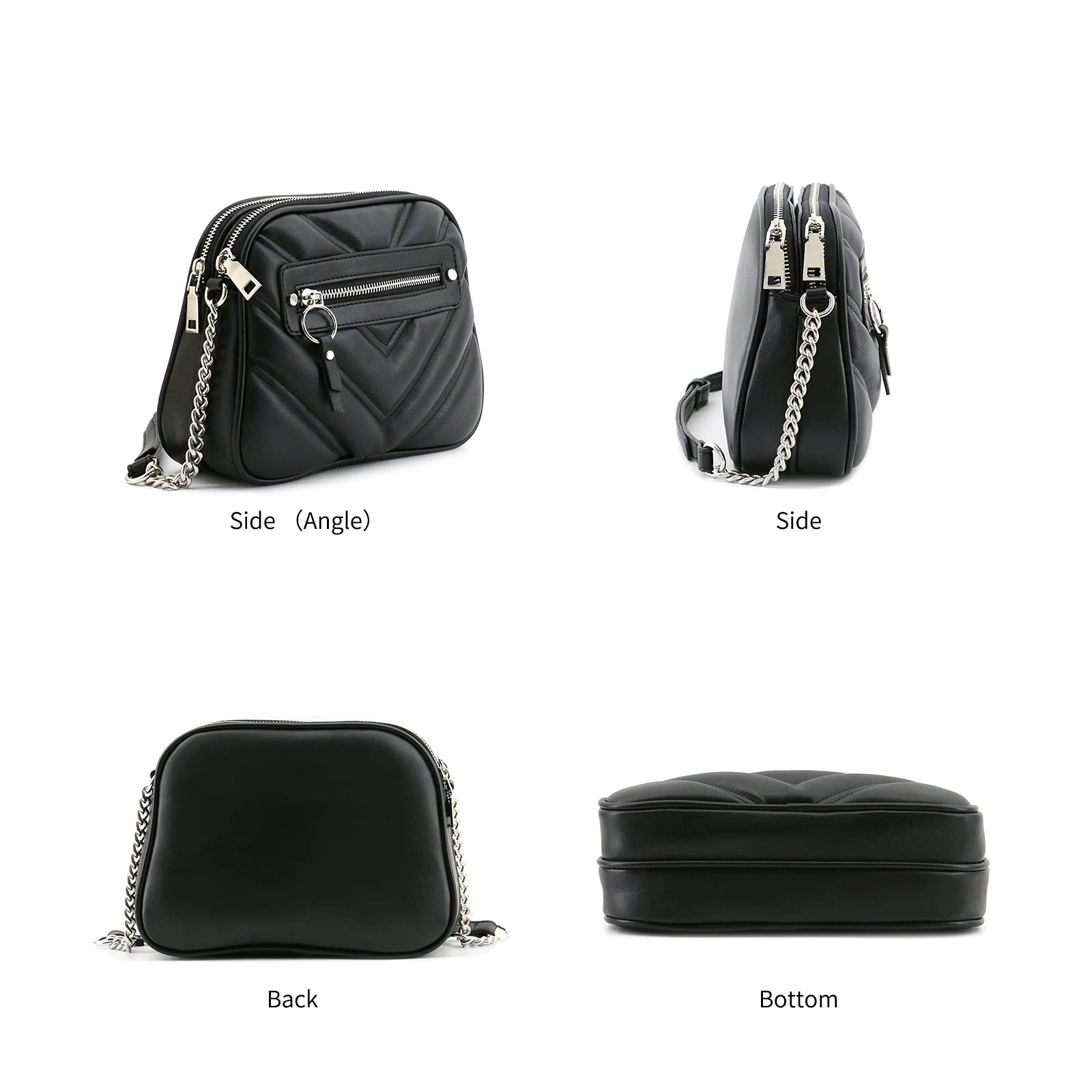 MAXWISE Women Zipper Pocket Crossbody Bag Shoulder Purse Fashion Travel Bag with Multi Pockets (Black)