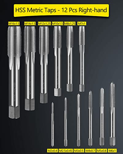 HOTYELL Drill and Tap Set, Metric HSS Taps M2 to M16 with Matching Jobber Length Drill Bits - 24 Pcs