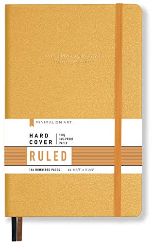 Minimalism Art, Premium Hard Cover Notebook Journal, X-Large Size, Master A4 8.3" x 11.4", 186 Numbered Pages, Gusseted Pocket, Ribbon Bookmark, Extra Thick Ink-Proof Paper 120gsm (Wide Ruled, Amber)