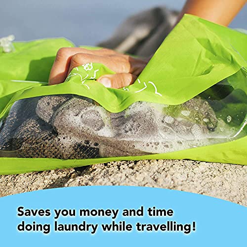 Scrubba Portable Wash Bag β Foldable Hand Washing Machine for Hotel and Travel β Light and Small Eco-friendly Camping Laundry Bag for Washing Clothes Anywhere Green Green 6.3" x 2.4" x 2.4"