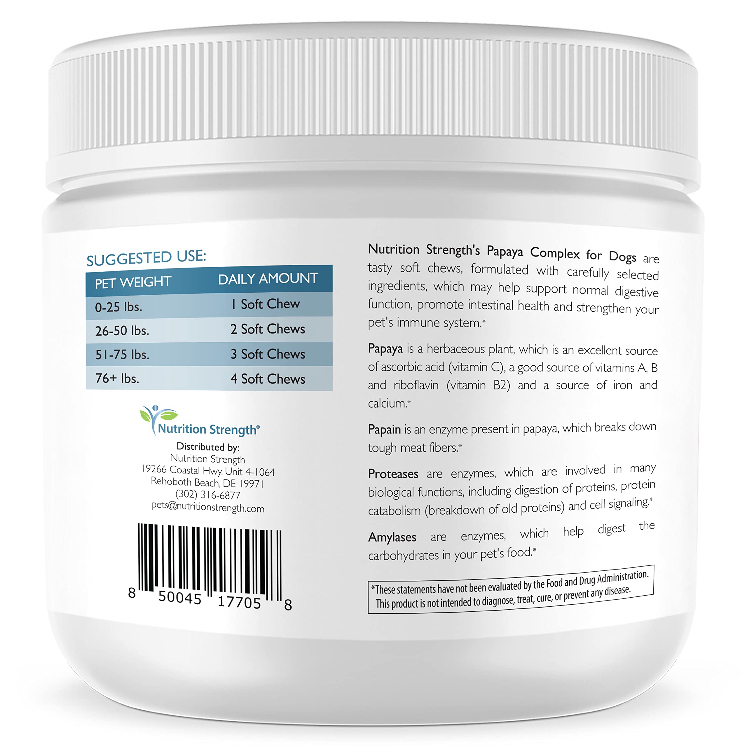 Nutrition Strength Papaya for Dogs Digestive Enzyme Complex to Support Normal Intestinal Function, Boost Immunity, with Organic Papaya Fruit + Papain, Protease & Amylase, 90 Soft Chews