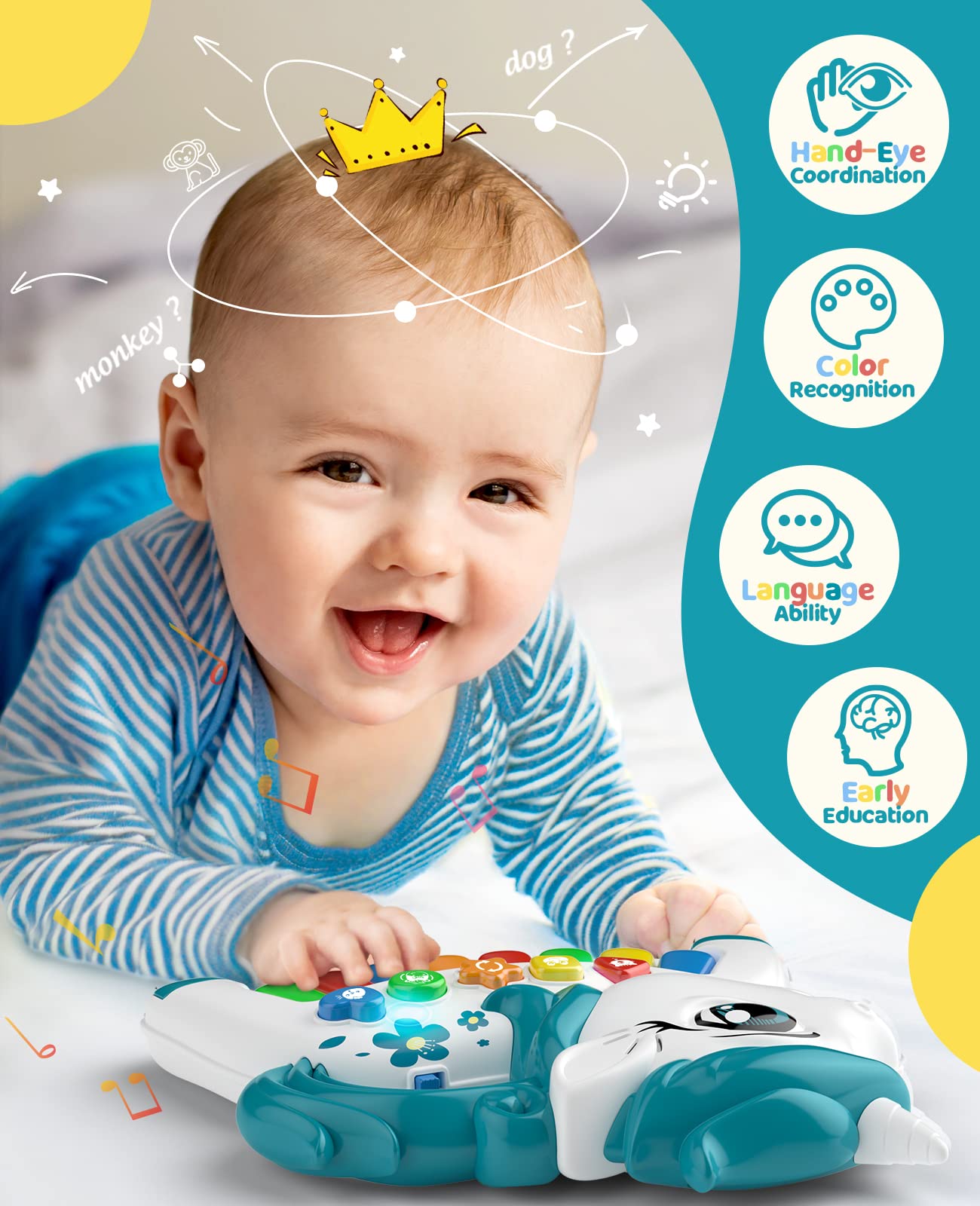 Baby Toy, Unicorn Toy with Music and Flashing Lights Aminal Language for 6-12months