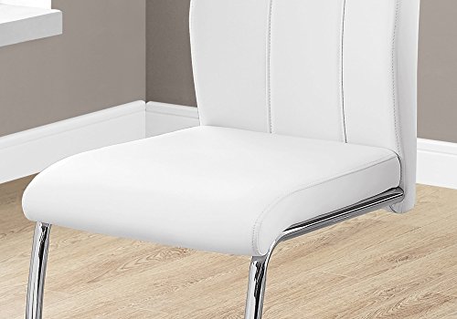 Monarch Specialties 2 Piece DINING CHAIR-2PCS/ 39" H/WHITE LEATHER-LOOK/CHROME, 17.25" L x 20.25" D x 38.75" H