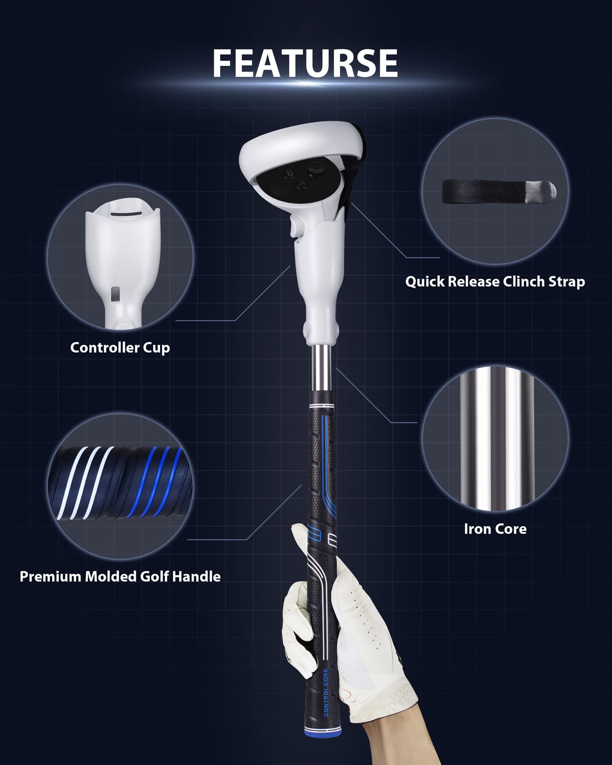 Amavasion VR Golf Club Handle Attachments Accessories Compatible with Meta/Oculus Quest 2 Enhance Immersive VR Game Experience (White/Green)
