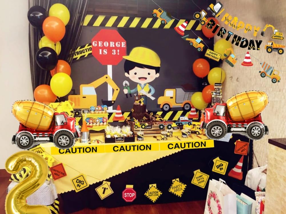 Construction 2nd Birthday Party Supplies Dump Truck Party Decorations Kits Set for Kids Two Years Old Birthday with Cake Toppers Balloons Banners Signs
