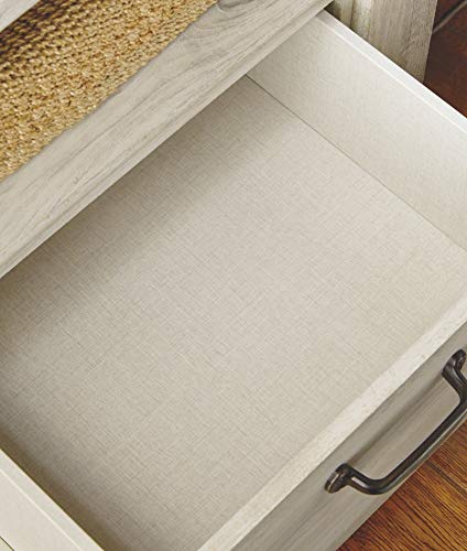 Signature Design by Ashley Bellaby Farmhouse 1 Drawer Nightstand with 1 Storage Cubby & Slim-Profile USB Charging Station, Whitewash, 15.91 in x 23.78 in x 24.61 in