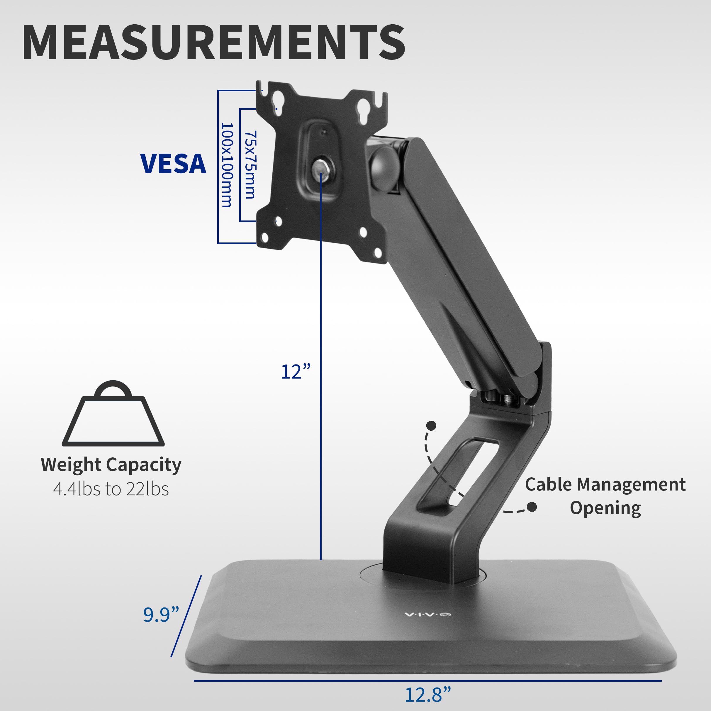 VIVO Premium Single 17 to 32 inch VESA Monitor and Touch Screen Desk Stand with Rotating Base, Freestanding Pneumatic Height Adjustable Arm, Black, STAND-V001R