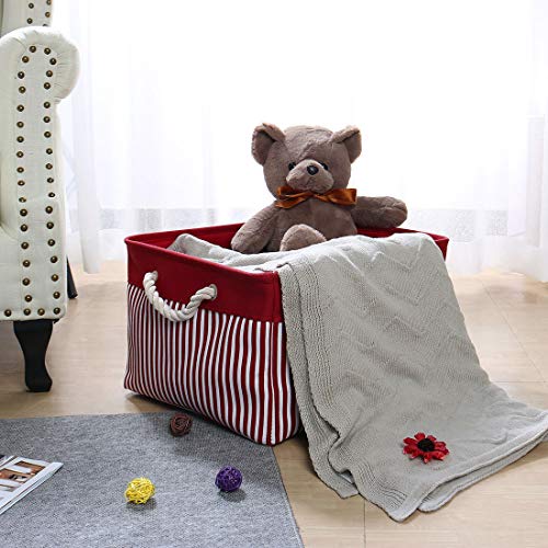 uxcell Storage Basket Bin with Cotton Handles,Collapsible Laundry Basket for Toy Clothes Storage,Canvas Fabric Basket for Closet,Red (Medium -15.7"x11.8"x8.3")