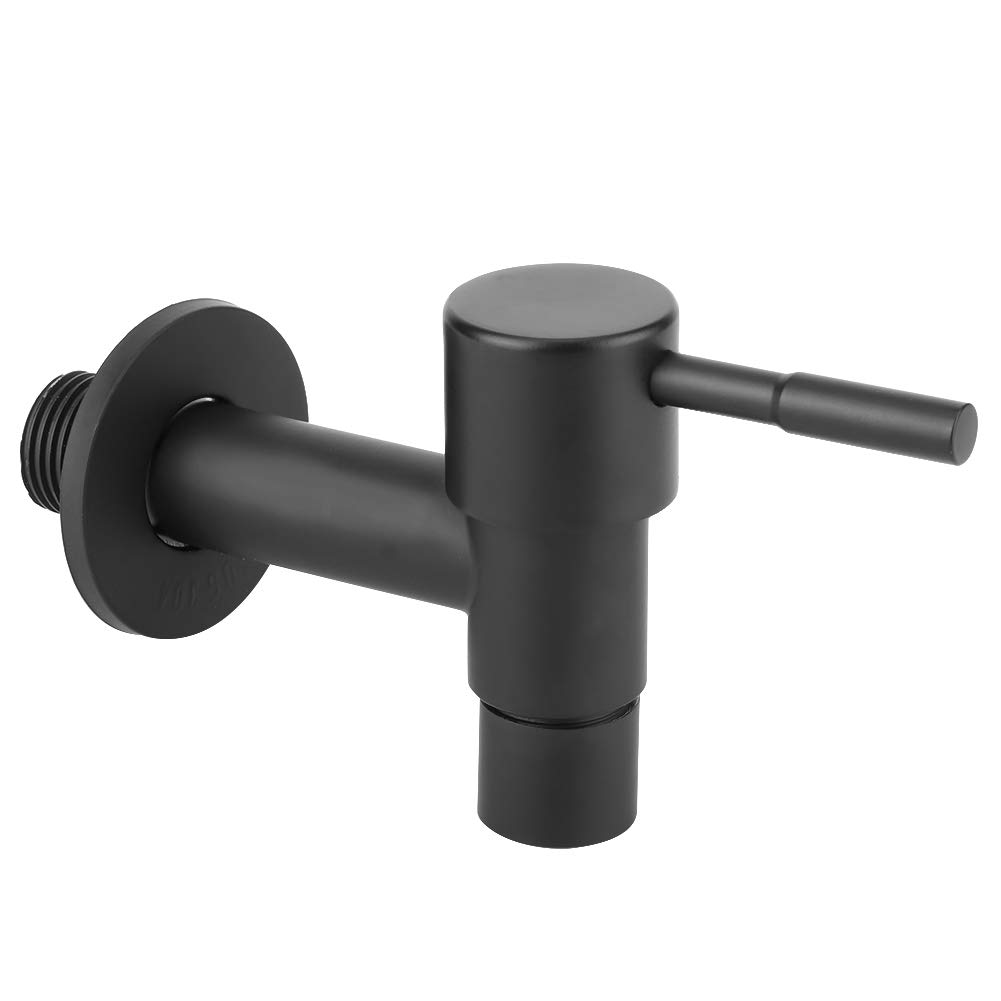 TOPINCN Single Cold Sink Faucets, G1/2in Male Thread Bathroom Stainless Steel Black Quick Single Cold Faucet Mop Pool Water Tap(Black Short mop Pool Faucet)