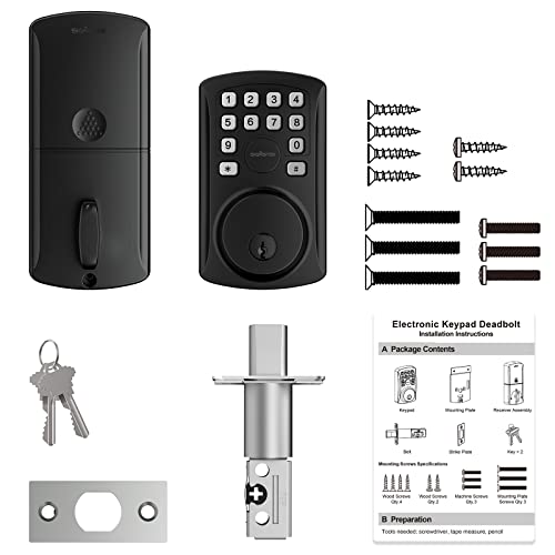 Signstek Keyless Entry Door Lock, Deadbolt Smart Lock, Electronic Keypad Deadbolt for Front Door, Office, Apartment, Easy-Installation, Auto Lock- Matte Black