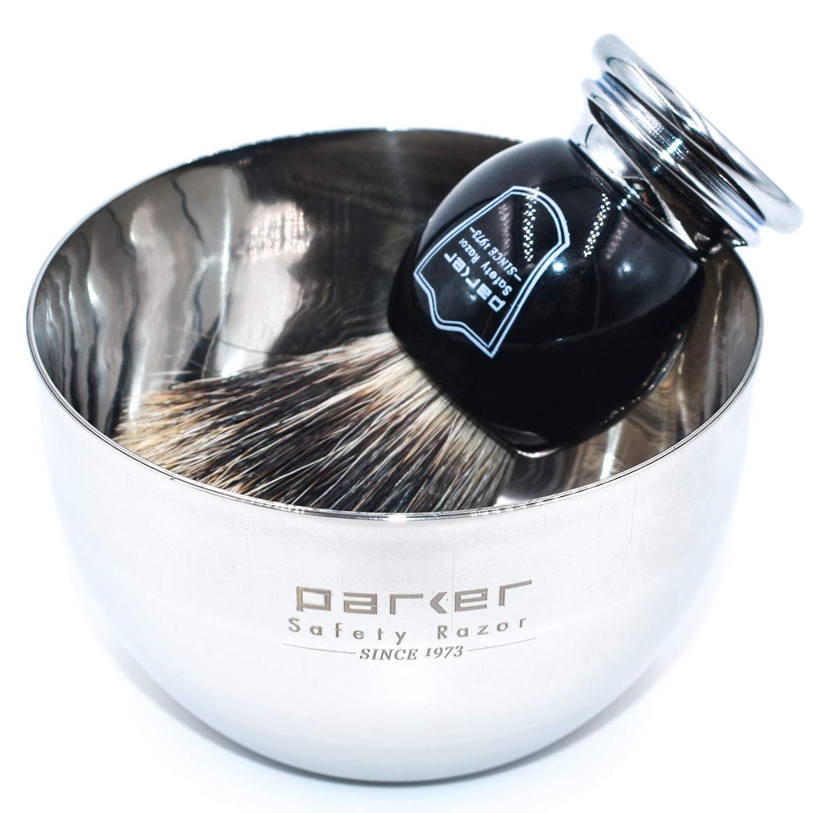 Parker Premium 3 Band Pure Badger Shaving Brush with Stand Included - Packaged in a Gift Box - Generate a Thick & Luxurious Lather with Your Favorite Shave Soap - Black & Chrome Handle