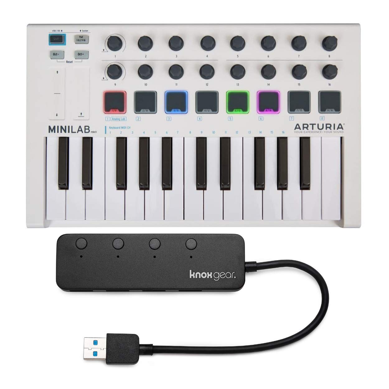 Arturia MiniLab MkII 25 Slim-Key Controller Bundle with 3.0 4 Port USB Hub (2 Items)