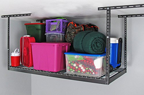 MonsterRax Overhead Garage Storage Rack - Heavy Duty Racks for Garage with 400 lb Capacity, Easy Garage Shelving, Adjustable Storage Rack, Ceiling Mount Storage Shelves 3x6 Hammertone (18"-33")