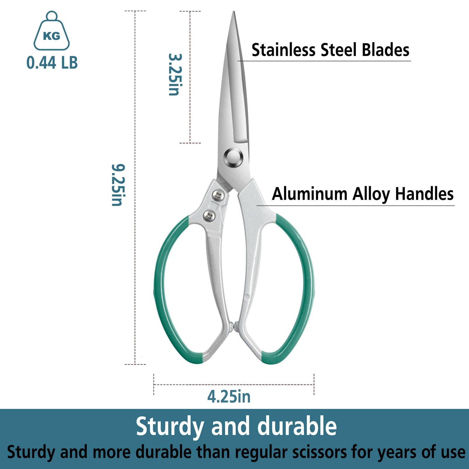 BoFuYuan Scissors Heavy Duty Utility - Stainless Steel Multipurpose Sharp Scissors for Cutting Cardboard, Carpet, Thick Fabrics, Leather, Rubber Plastics(9.25" Green)