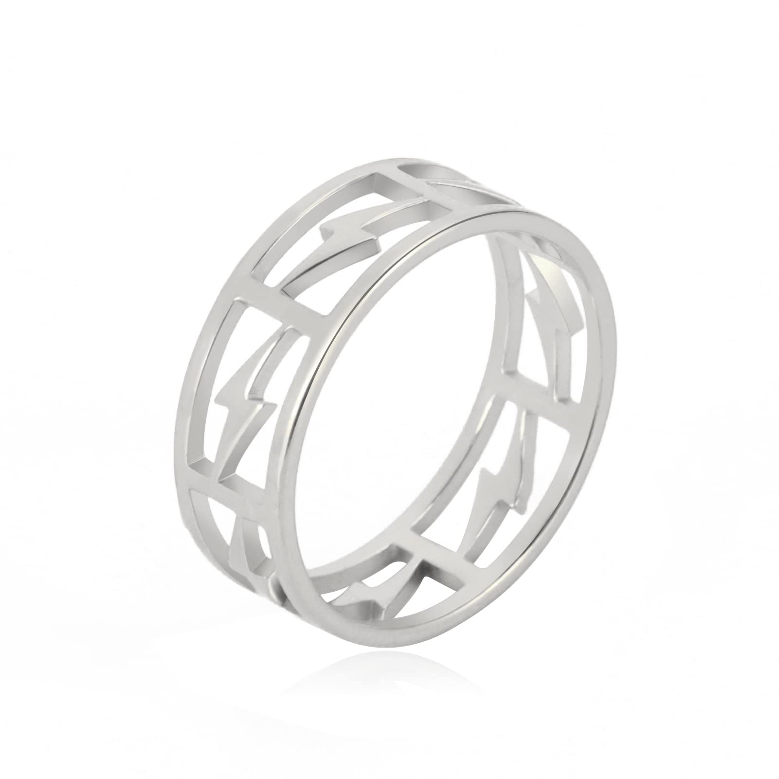 Amaxer Lightning Bolt Ring Thunder Minimalist Band Ring Thunder Flat Finger Knuckle Rings Unisex Jewelry Charm Inspirational Gift (19mm, silver)