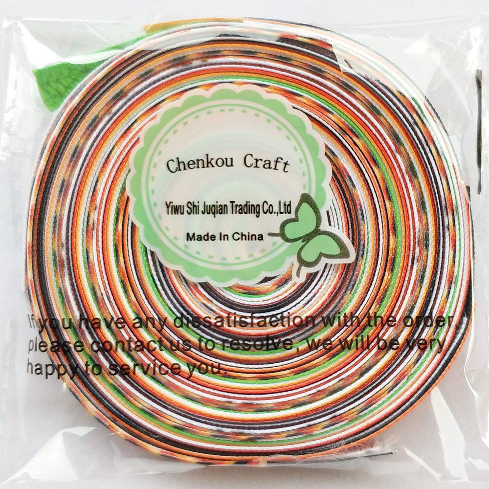 Chenkou Craft 3/8" (10mm) Assorted 15yards Halloween Grosgrain Ribbon DIY Craft Accessory Happy Halloween Ribbons (Halloween, 3/8"(10mm))