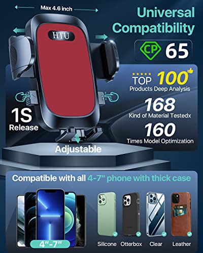 HTU Car Phone Holder Mount [Patent & Safety Certs] [Military Steel Clip & Super Suction Cup] Universal 3 in 1 Cell Phone Holder for Car Dashboard Windshield Vent Car Mount for iPhone Samsung Google