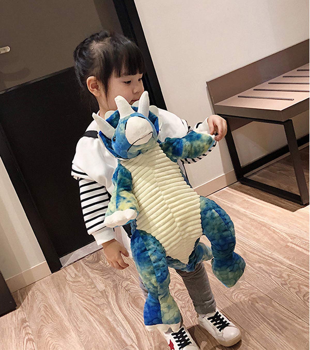 aporake 3D Dinosaur Backpack, Plush Dinosaur Zipper Backpack, Adjustable Straps Cartoon Animal Schoolbag, Great Gifts for Kids (Blue, 60cm)