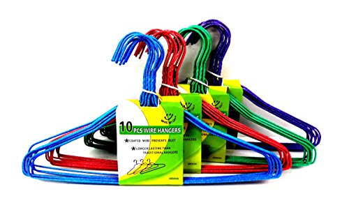 Make My Day 40pc Wire Hangers Galvanized Steel Metal Coat Clothes Hangers with Plastic Coating in Assorted Colors16 (40.5Cm) Wide - 13 Gauge
