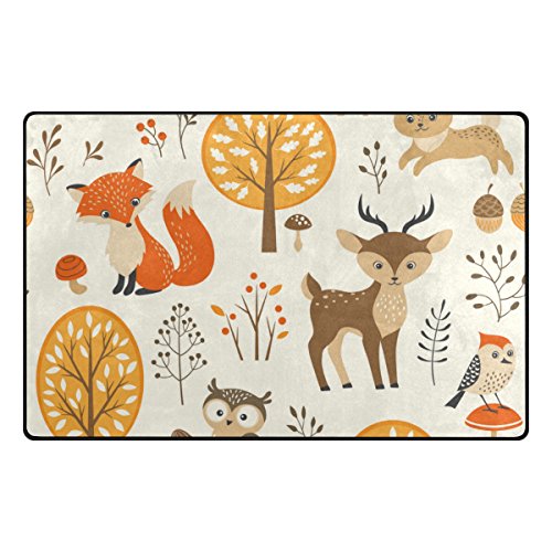 Vantaso Nursery Area Rugs Soft Foam Cute Forest Animal Owls Fox Deer Play Mats for Kids Playing Room Living Room Door Mat 60x39 inch