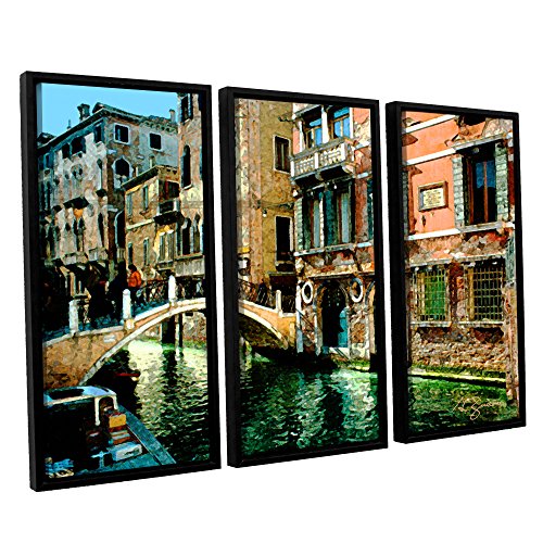 ArtWall 3 Piece George Zucconi's Venice Canal Floater Framed Canvas Set, 24 x 36
